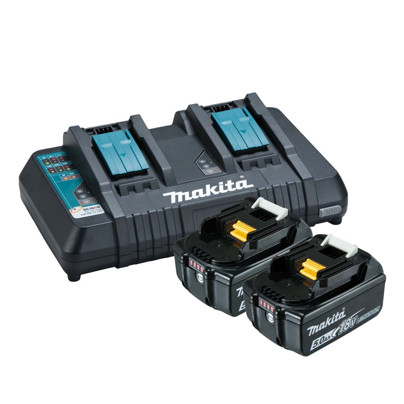 Makita Same Time Dual Port Rapid Charger with 2 x 5.0Ah batteries 1989 ...