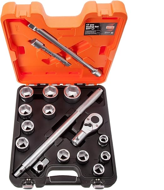 Bahco 3/4" Square Drive Socket Set with Metric Hex Profile and Ratchet ...